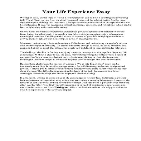 Your Life Experience Essay | PDF