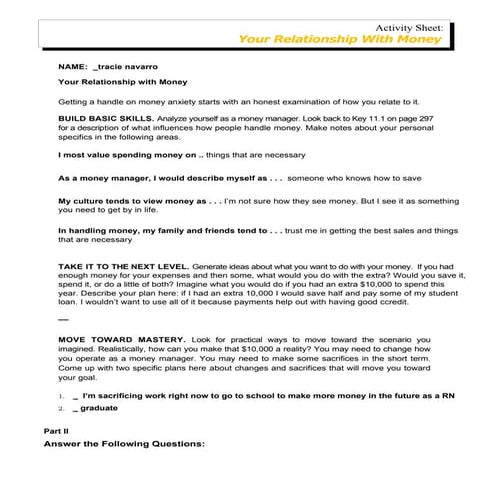 Your relationship with money activity sheet | PDF