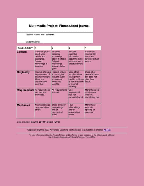 Rubric to assess a video in the classroom | PDF