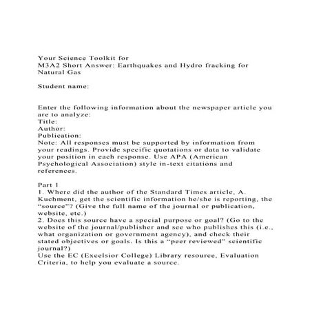 Your Science Toolkit forM3A2 Short Answer Earthquakes and H.docx