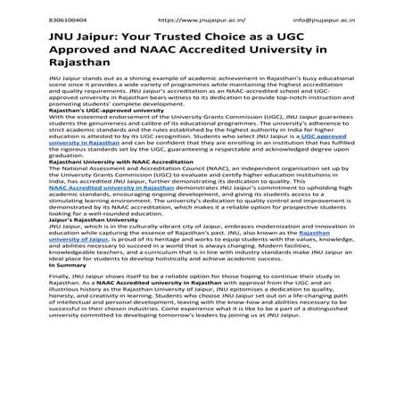 JNU Jaipur: Your Trusted Choice as a UGC Approved and NAAC Accredited University in Rajasthan | PDF