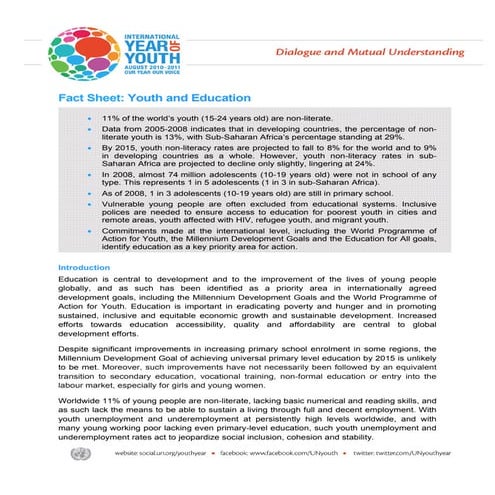 Fact Sheet: Youth and Education | PDF