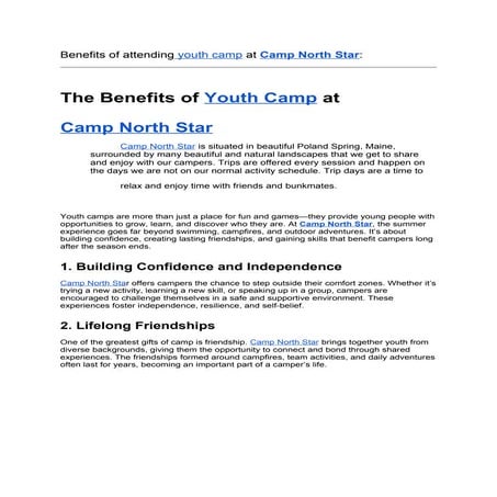 best sleepaway summer camps (1).docxThe Benefits of Sleepaway Camp at Camp North Star | DOCX
