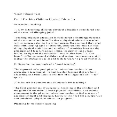 Youth Fitness TestPart I Teaching Children Physical Education .docx