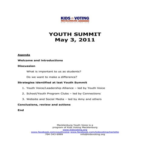 Youth summit agenda | PDF