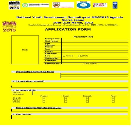 Youth summit sierra leone application form | DOCX