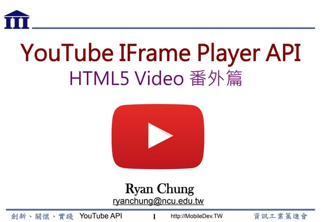 Youtube IFrame Player API | PPT Youtube IFrame Player API | PPT