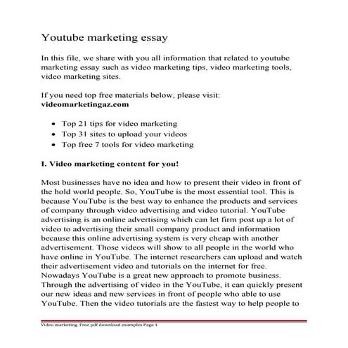 Youtube marketing essay | DOC