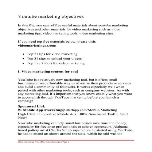 Youtube marketing objectives | DOC