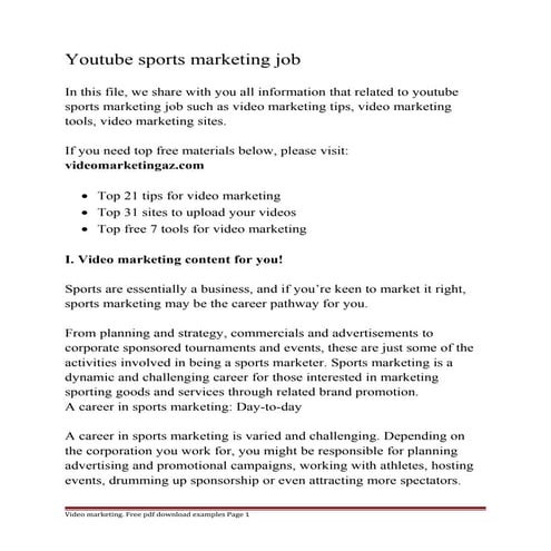 Youtube sports marketing job | DOC