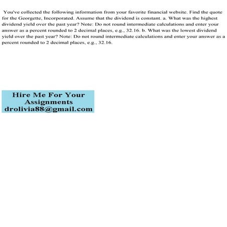 Youve Collected The Following Information From Your Favorite Finanpdf
