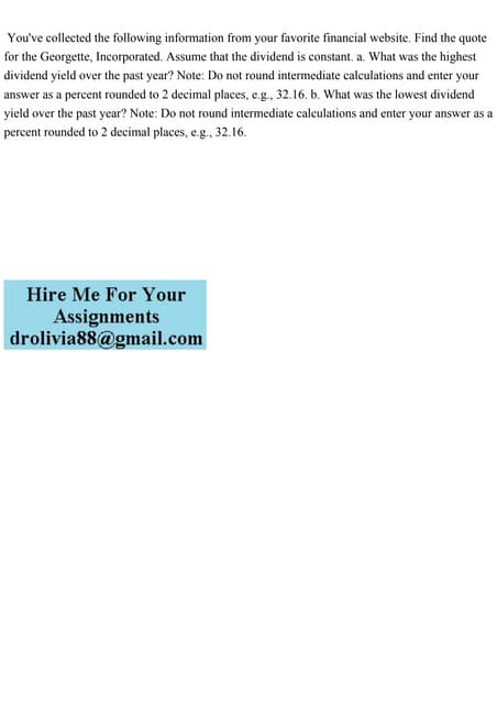 Youve Collected The Following Information From Your Favorite Finanpdf
