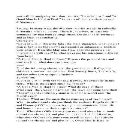 you will be analyzing two short stories, Love in L.A.” and A Good .docx