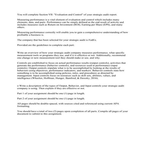 You will complete Section VII- -Evaluation and Control- of your strate.docx