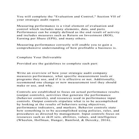 You will complete Section VII- -Evaluation and Control- of your strate.docx