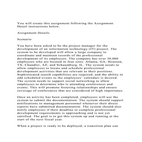 You will create this assignment following the Assignment Detail .docx