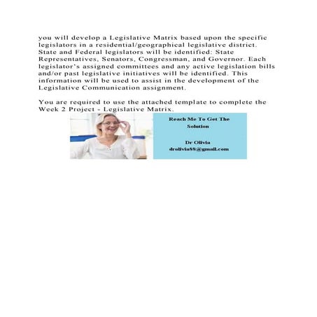 you will develop a Legislative Matrix based upon the specific legisl.docx