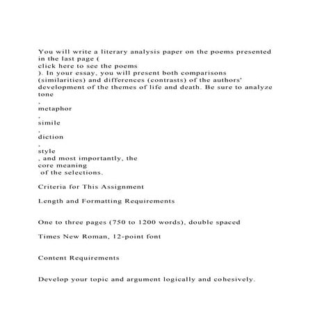 You will write a literary analysis paper on the poems presented .docx