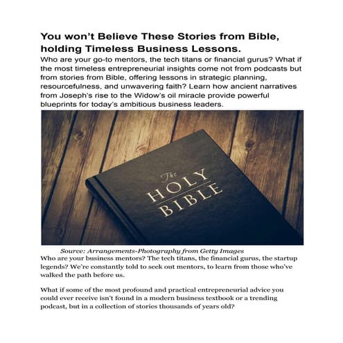 You won’t Believe These Stories from Bible, holding Timeless Business ...