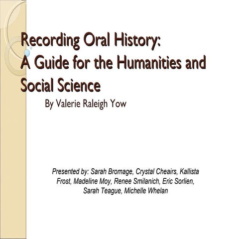 Oral History Training for the Classroom | PPT