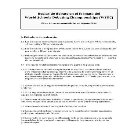 Reglamento de debate en formato mundial o WSDC (Español) | DOCX