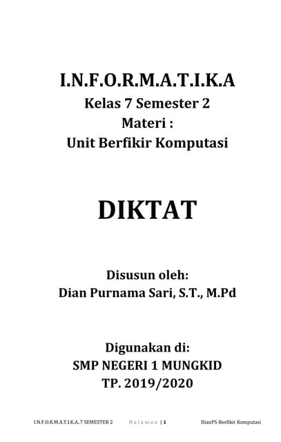 MODUL AJAR INFORMATIKA BERPIKIR KOMPUTASIONAL KELAS X SMK | PDF