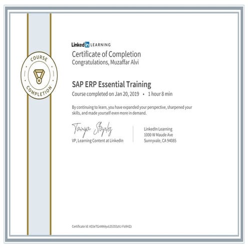 Certificate ofcompletion sap erp essential training | PDF