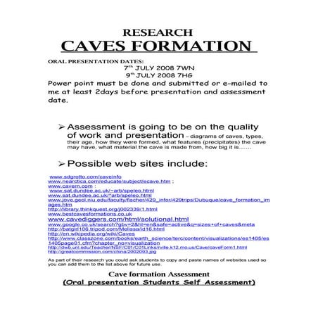 STUDENTS SELF ASSESSMENT CAVE FORMATION RESEARCH | DOC