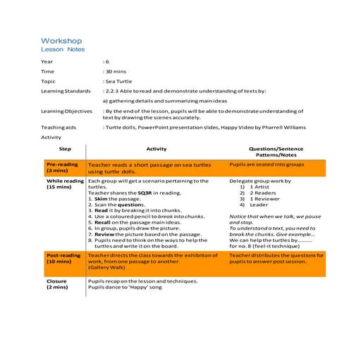 Lesson Note for Year 6 | DOCX | Education
