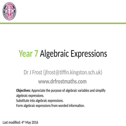 Representing Quantities in Real-life Situations using Algebraic ...