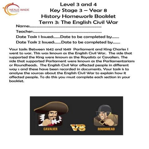 Yr 8 civil war homework level 3 and 4 | PPTX