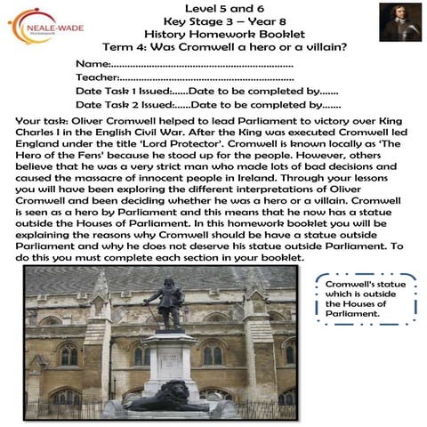Yr 8 history cromwell homework level 5 and 6 | PPTX