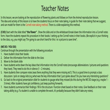 Yr8 Plant Sexual Reproduction and cornell notes | PPTX