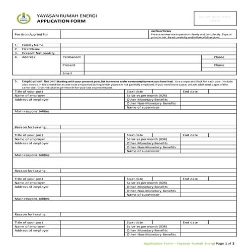 Yre application form | DOCX