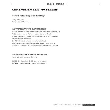 Practice Ket Reading And Writing Test 08 With Answers – XULT