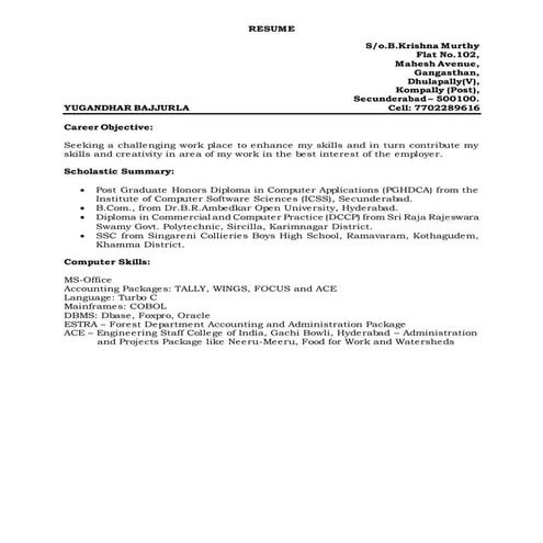 Yugandhar bajjurla resume | PDF