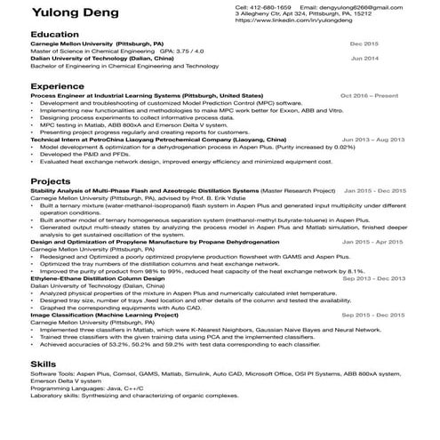 Yulong deng resume 2018 | PDF
