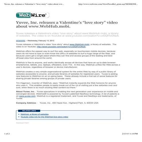 Yuvee press release about a library of websites | PDF | Internet ...