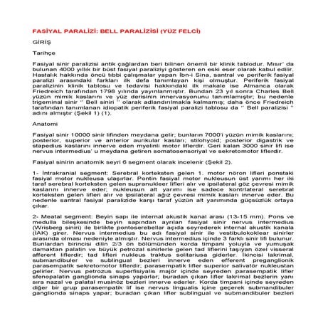Periferik fasiyal paralizi: Bell paralizisi: Yüz felci | PDF