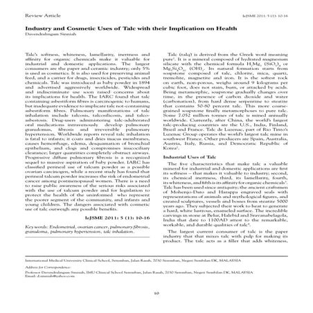Industry & Cosmetic Uses of Talc with their Implication on Health | PDF