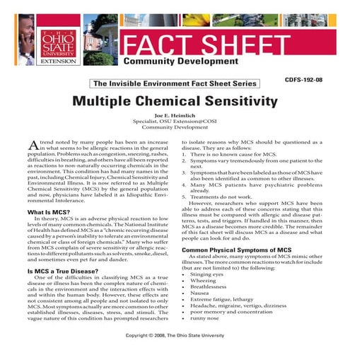 Multiple Chemical Sensitivity - The Invisible Environment Toxics | PDF