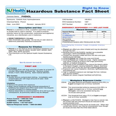Phenol - Hazardous Substance Fact Sheet | PDF