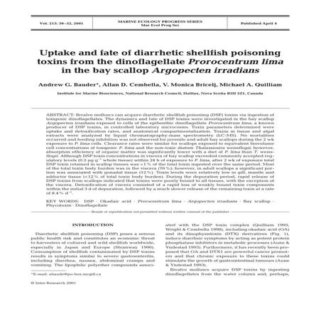 Uptake and Fate of Diarrhetic Shellfish Poisoning | PDF