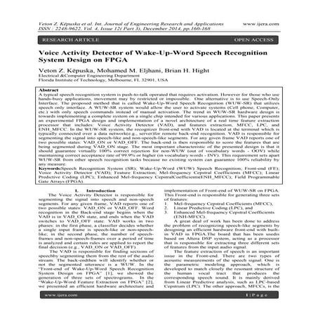 Voice Activity Detector of Wake-Up-Word Speech Recognition System Design on FPGA | PDF | Digital ...