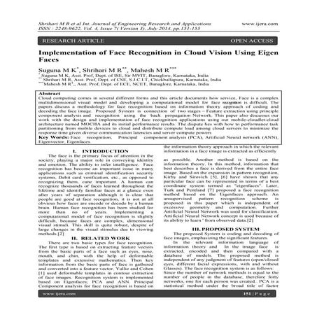 Implementation Of Face Recognition In Cloud Vision Using Eigen Faces Pdf