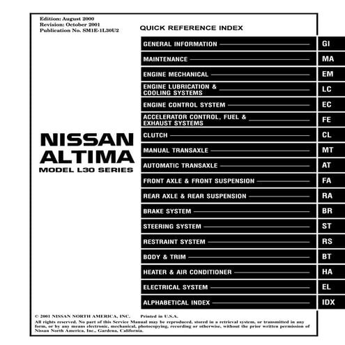 2001 Nissan Altima Service Repair Manual | PDF | Auto Type | Automotive