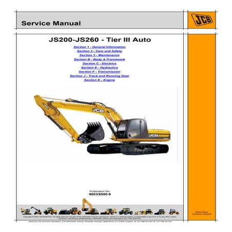 JCB JS220 Auto Tier3 TRACKED EXCAVATOR Service Repair Manual SN（1610000 ...