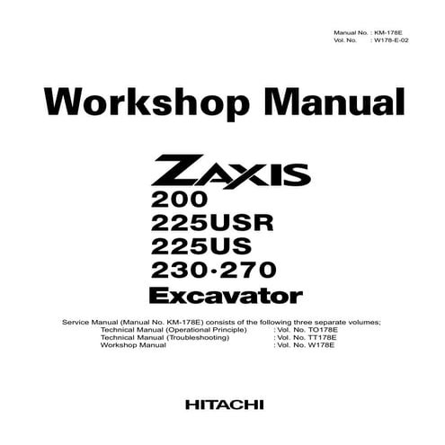 Hitachi Zaxis 270LC Excavator Service Repair Manual | PDF