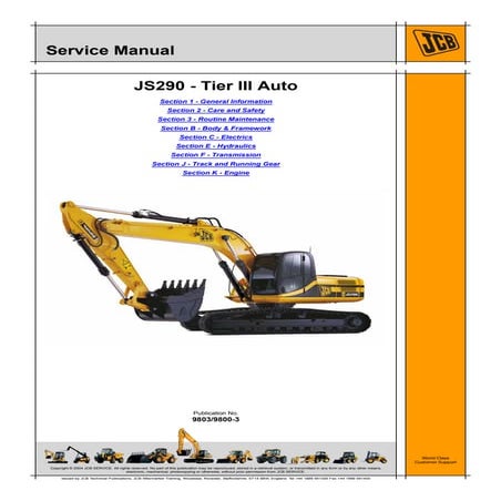 JCB JS290 AUTO TIER3 TRACKED EXCAVATOR Service Repair Manual SN：1421200 Onwards | PDF