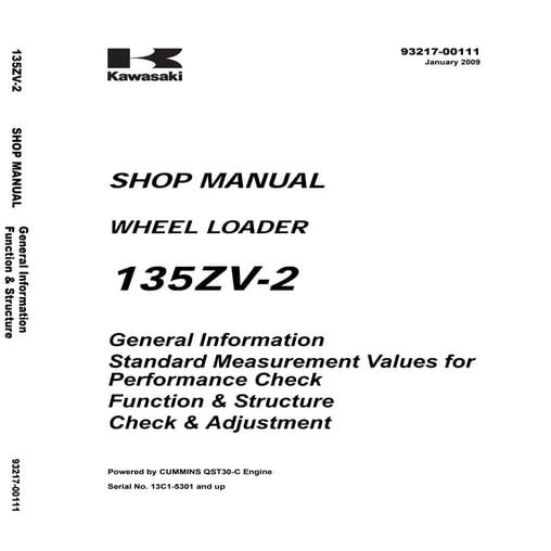 Kawasaki 135ZV-2 WHEEL LOADER Service Repair Manual (Serial No. 13C1 ...
